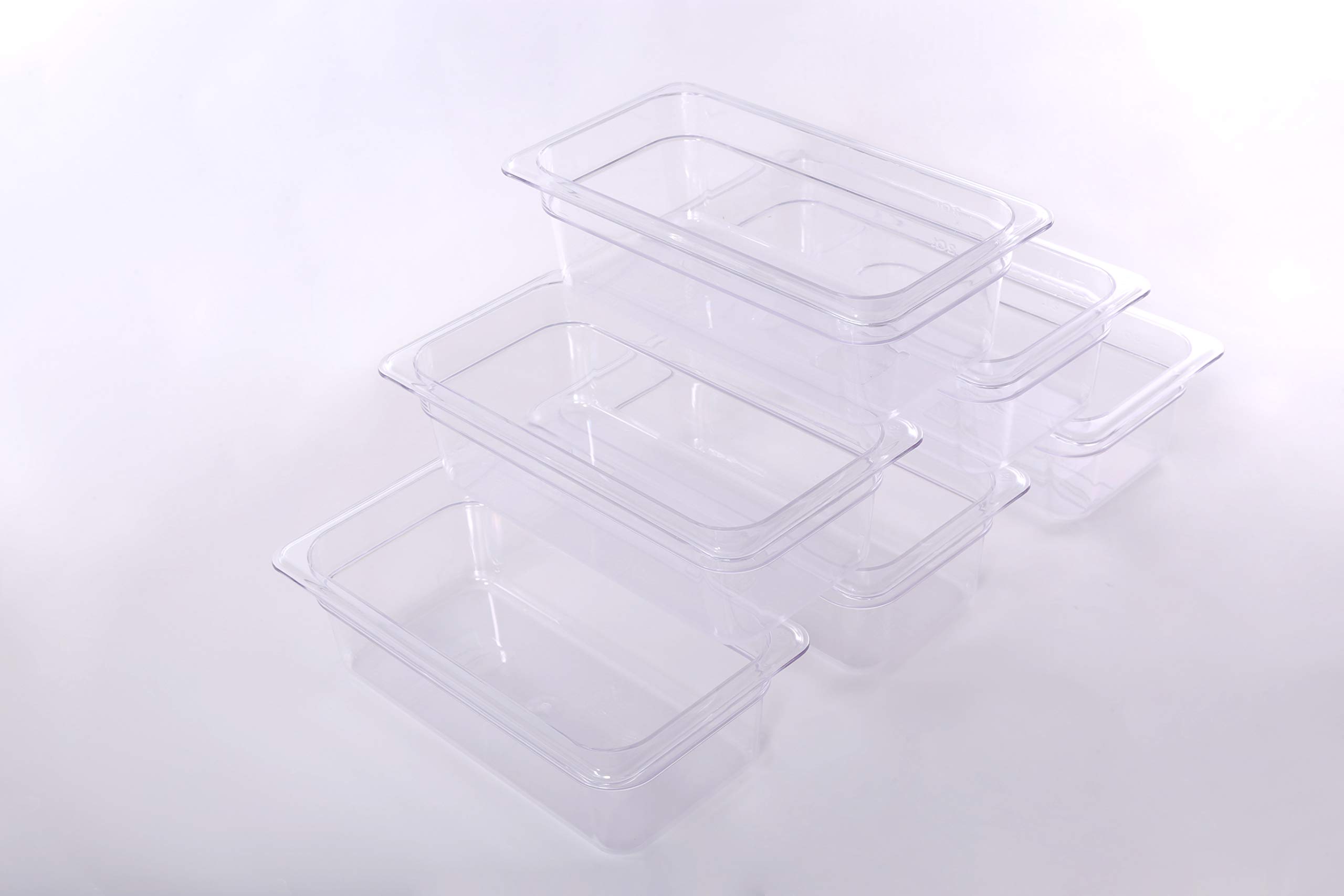 Hakka 1/3 Size Polycarbonate Food Pans,2.5"Deep Clear Steel Steam Table Pans Commercial Gastronorm Catering Food Containers for Restaurant, Hotel, Buffet,Party - Pack of 6