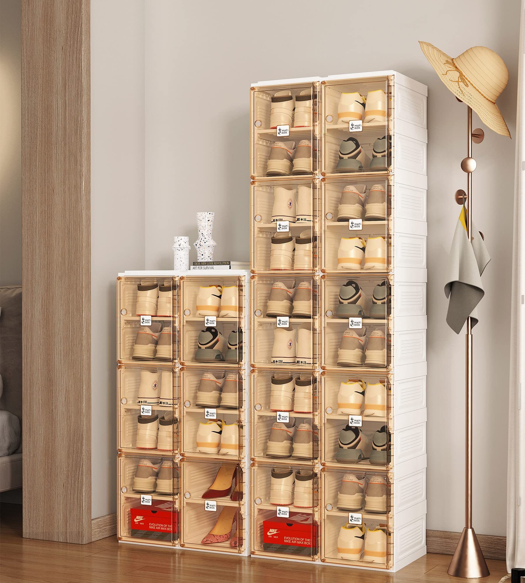ANTBOX Shoe Organizer Storage Box, Portable Folding Shoe Rack for Closet with Magnetic Clear Door,Large Sneaker Cabinet Bins Sturdy Easy Assembly 10 Layers-20 Grids