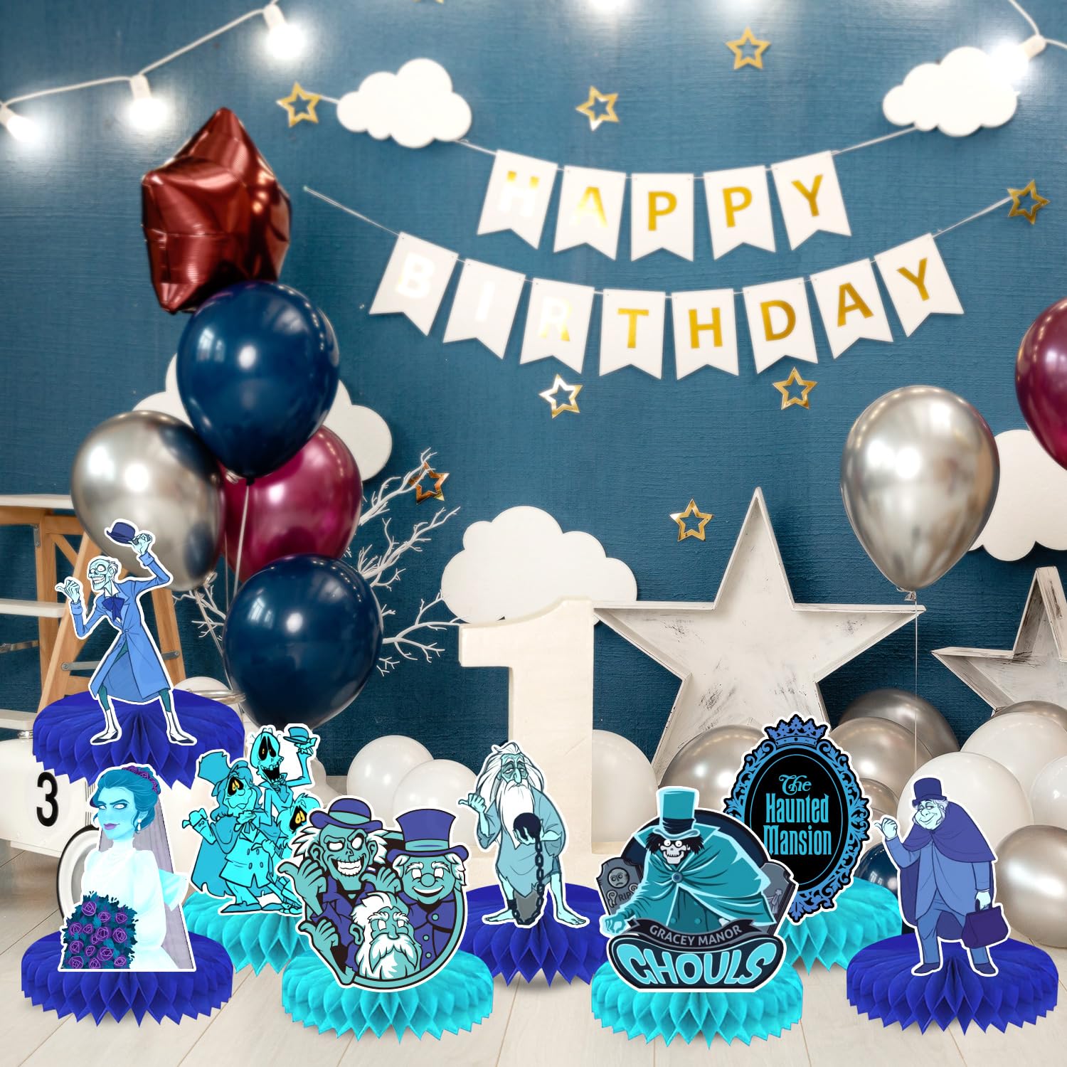 8pcs Birthday Party Decorations Table Centerpiece, Halloween Party Decorations Blue Green Ghost Halloween Honeycomb Centerpieces for Halloween Party