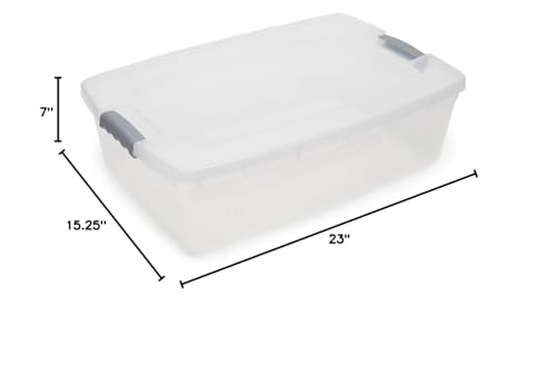Home Basics Plastic Storage Box With Handle, Clear | Locking Tabs | Stackable Storage | Easily See Contents (30 Liter Rectangle)