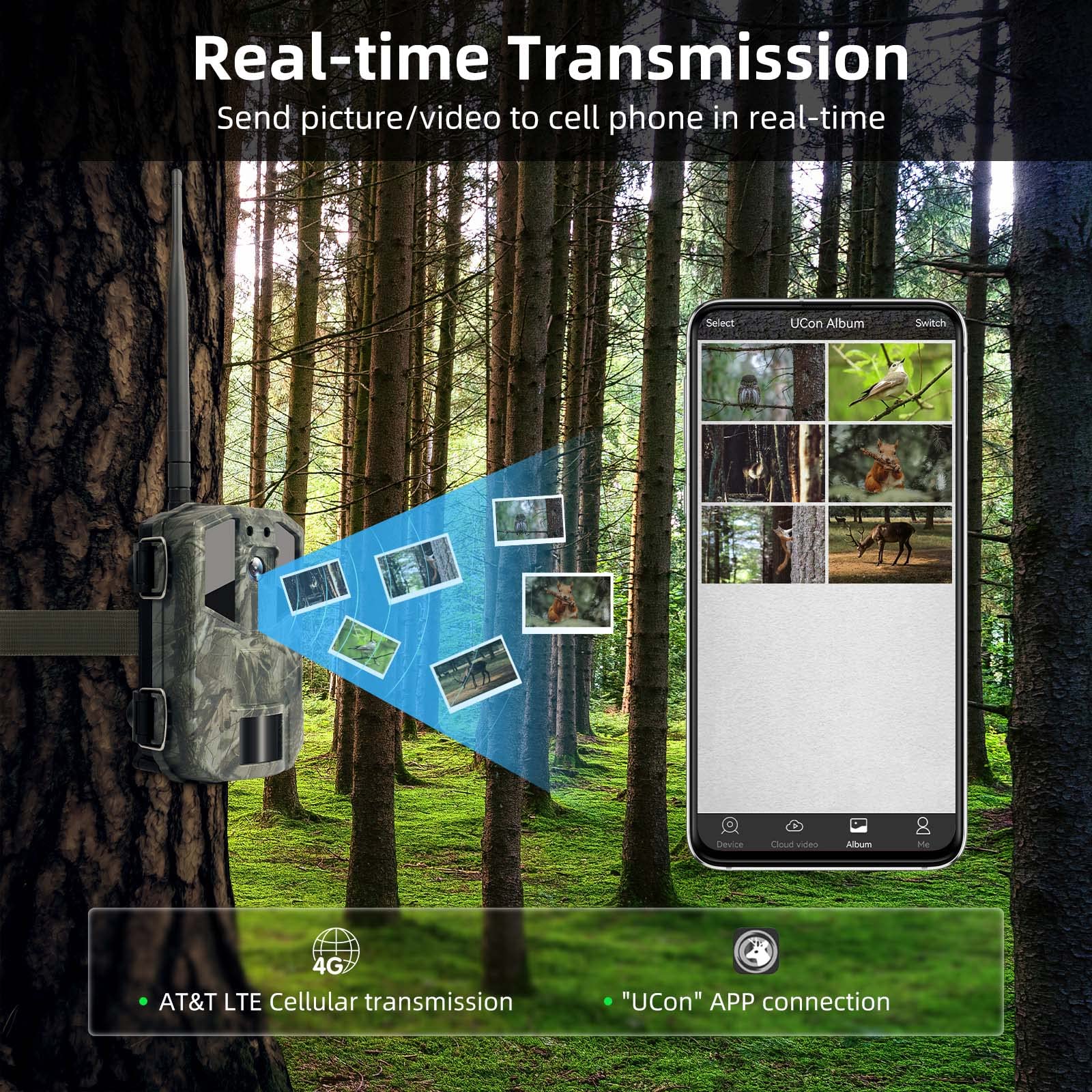 4G Cellular Trail Camera 2.7K 14MP with Micro SIM Card (AT&T), 4G LTE Network IP66 Waterproof Trail Game Camera with Night Vision Motion, APP Control Remote Send Videos & Photos