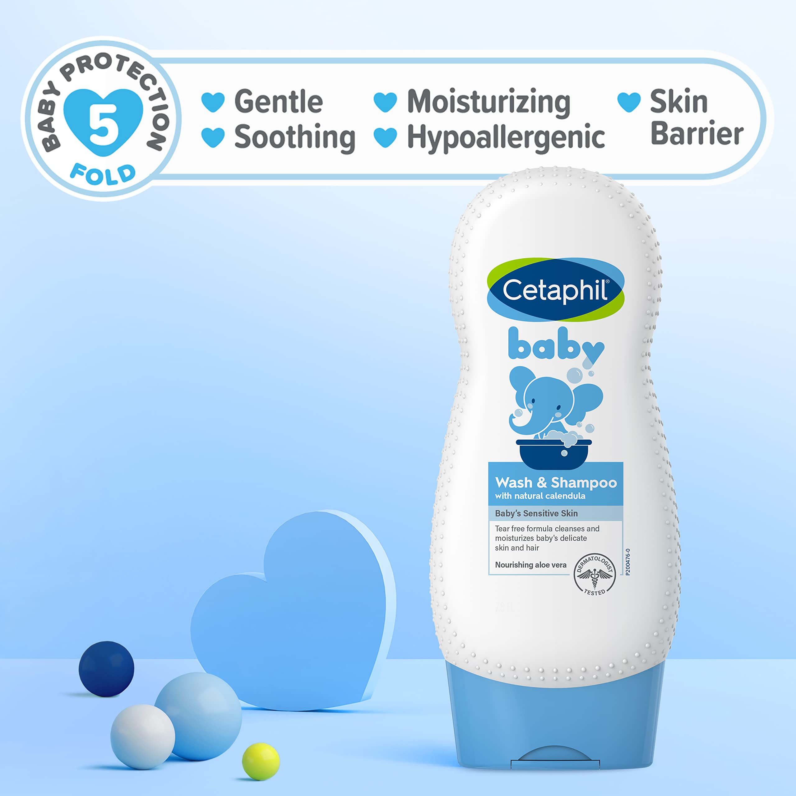 Cetaphil Baby Shampoo and Body Wash with Organic Calendula, 7.8 Fl Oz, Hypoallergenic, Tear Free, Soap Free, Ideal for Everyday Use