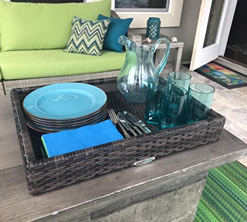 Outdoor/Indoor Hand Woven PE Rattan Large Serving Tray (Espresso)