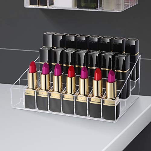 Gospire 40 Space Lipstick Holder, Clear Acrylic Lip Gloss Lipstick Holder Case Display Rack Holder & 40 slots (in a 8 x 5 arrangement) Makeup Organizer