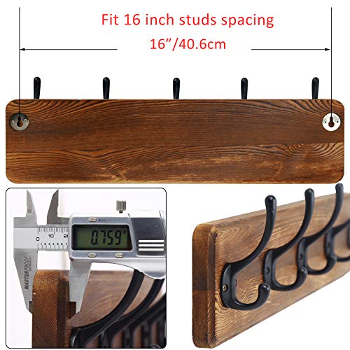 WEBI Coat Rack Wall Mounted,Wood Coat Hooks Wall Mounted,16’’ Hole to Hole,Coat Hanger Wall,Hook Rack Rail,5 Hooks for Hanging Coats,Hats,Jacket,Clothes