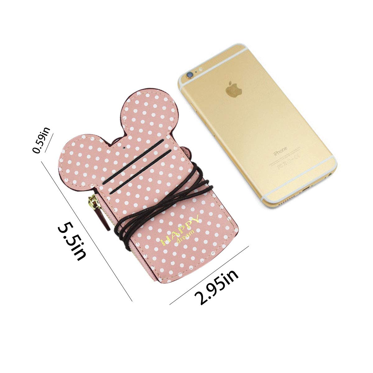 Cute Travel PU Leather Student ID Card Holder Animal Shape Neck Bag Wave Dot Wallet Coin Purse for Women Teens Girls