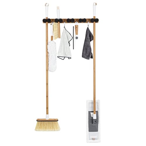 Full Circle Get A Grip Mop and Broom Organizer β Wall Mounted Storage for Kitchen or Closet β Lightweight Bamboo Hanging Broom Holder with Foam Pegs β Easy to Install Home Organization, Large