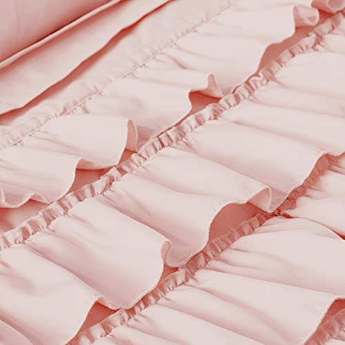 Intelligent Design Cozy Comforter Casual Waterfall Multi Layer Ruffle All Season, Hypoallergenic Cover, Soft Bedding Set with Matching Sham, Decorative Pillow, Twin/Twin XL(68"x90"), Blush