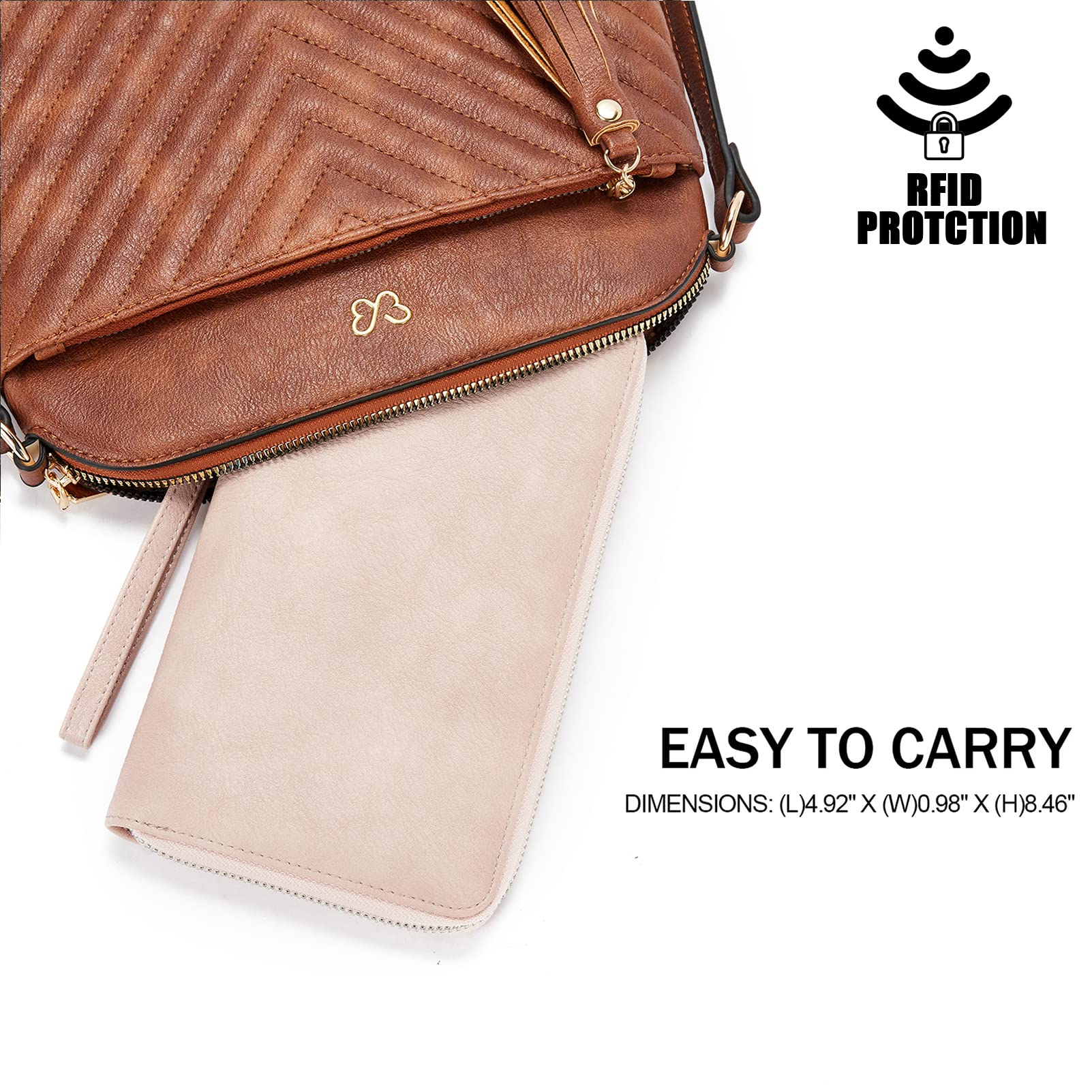 BROMEN Womens Wallet RFID Blocking Large Capacity Wristlet Phone Holder Zip Around Leather Clutch Purse Pink