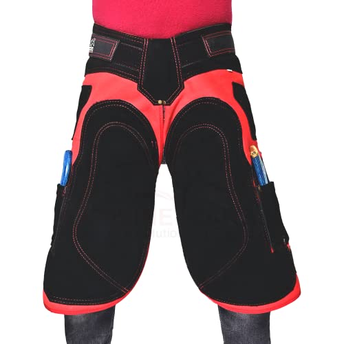 Equine Care Farrier Chaps Back Support - Cowhide Suede Leather and Canvas Apron, 4 Knife Pocket, 2 Nail Magnets, Adjustable Velcro Buckle - 29 inches/75cm