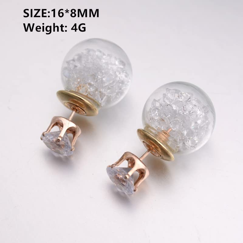 5 Pack/Set CZ White/Blue/Black/Rainbow/Red Diamond Crystal Multicolor Drift sand Beads Glass Ball double-sided piercing Zircon Stud Post Earrings For Women Girls
