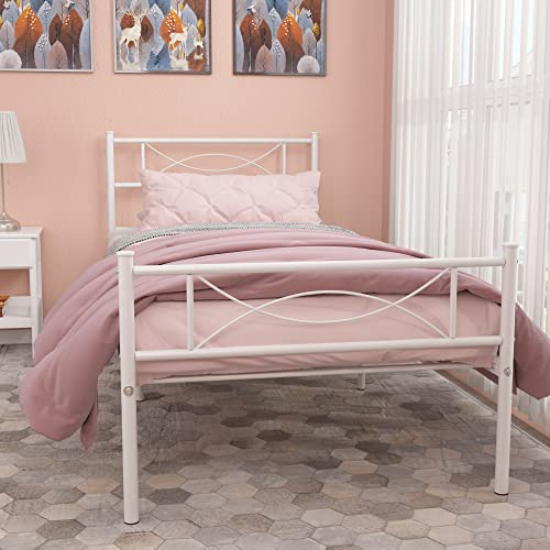 Weehom Twin Bow Design Metal Bed Frame Mattress Foundation/Platform Bed Heavy Duty Steel Slat Best for Kids Adults Student White