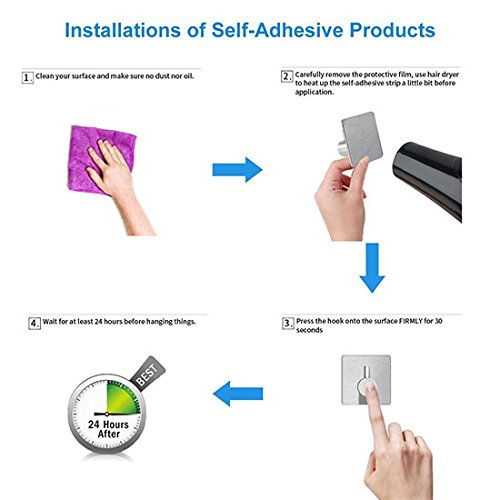FrontTech Adhesive Hooks Heavy Duty Wall Hooks Waterproof Stainless Steel Hooks for Hanging Coat, Hat,Towel Robe Hook Rack Wall Mount- Bathroom and Bedroom 4-Packs