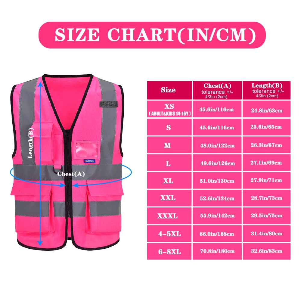A-SAFETY Pink High Visibility Vest,Reflective Safety Vest Workwear 7 Pockets Hi Vis Durable Vest with Reflective Tapes 4 Lower Pockets,Small