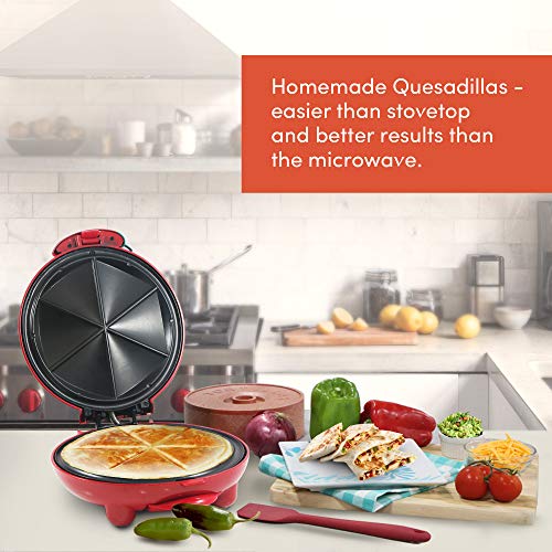 Elite Gourmet EQD413# Non-Stick Electric, Mexican Taco Tuesday Quesadilla Maker, Easy-Slice 6-Wedge, Grilled Cheese, 8 Inch, Red