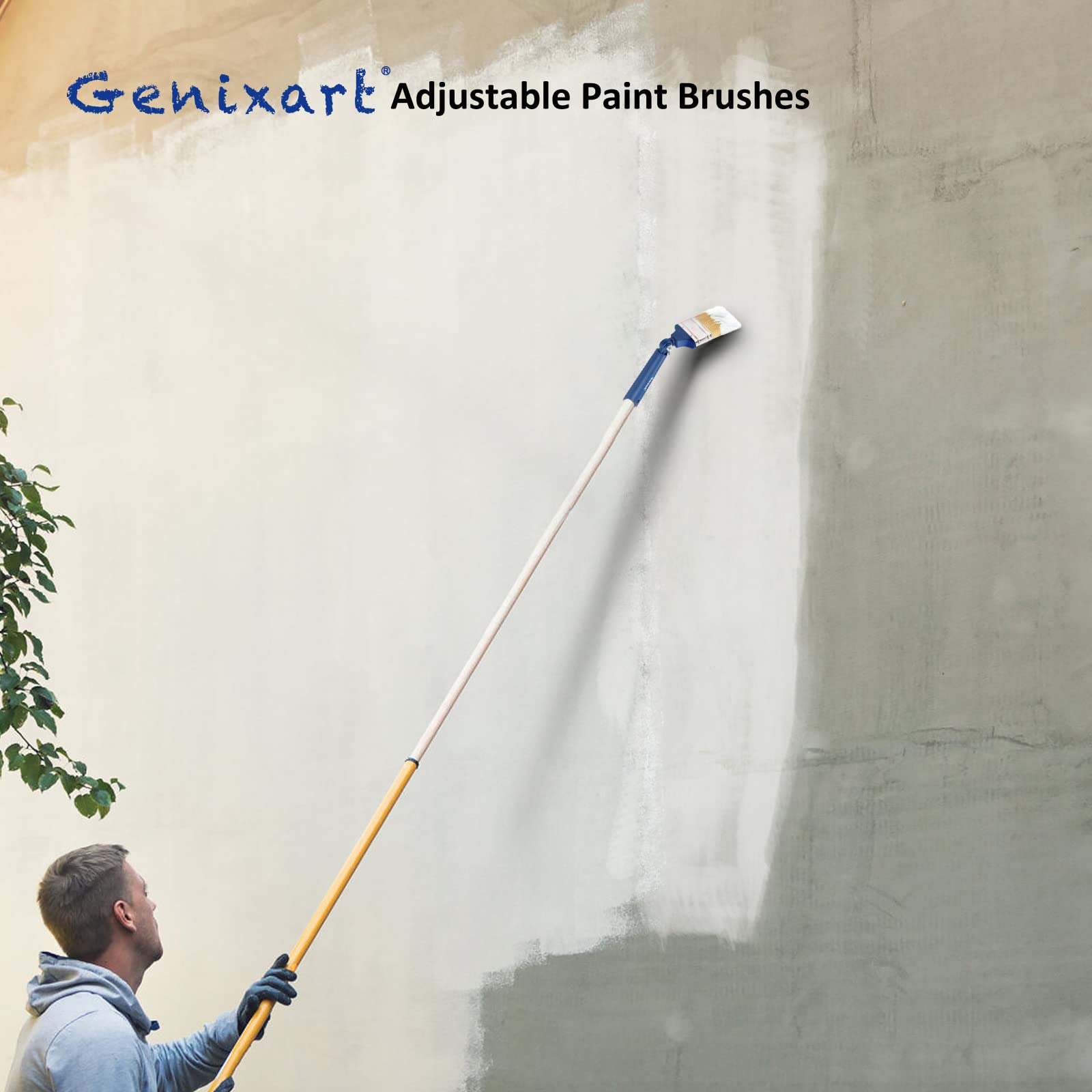 Genixart Multi Angle Adjustable Masonry Paint Brush, Stain Brushes for Fence & Wall Painting (3Pack Assorted Sizes)