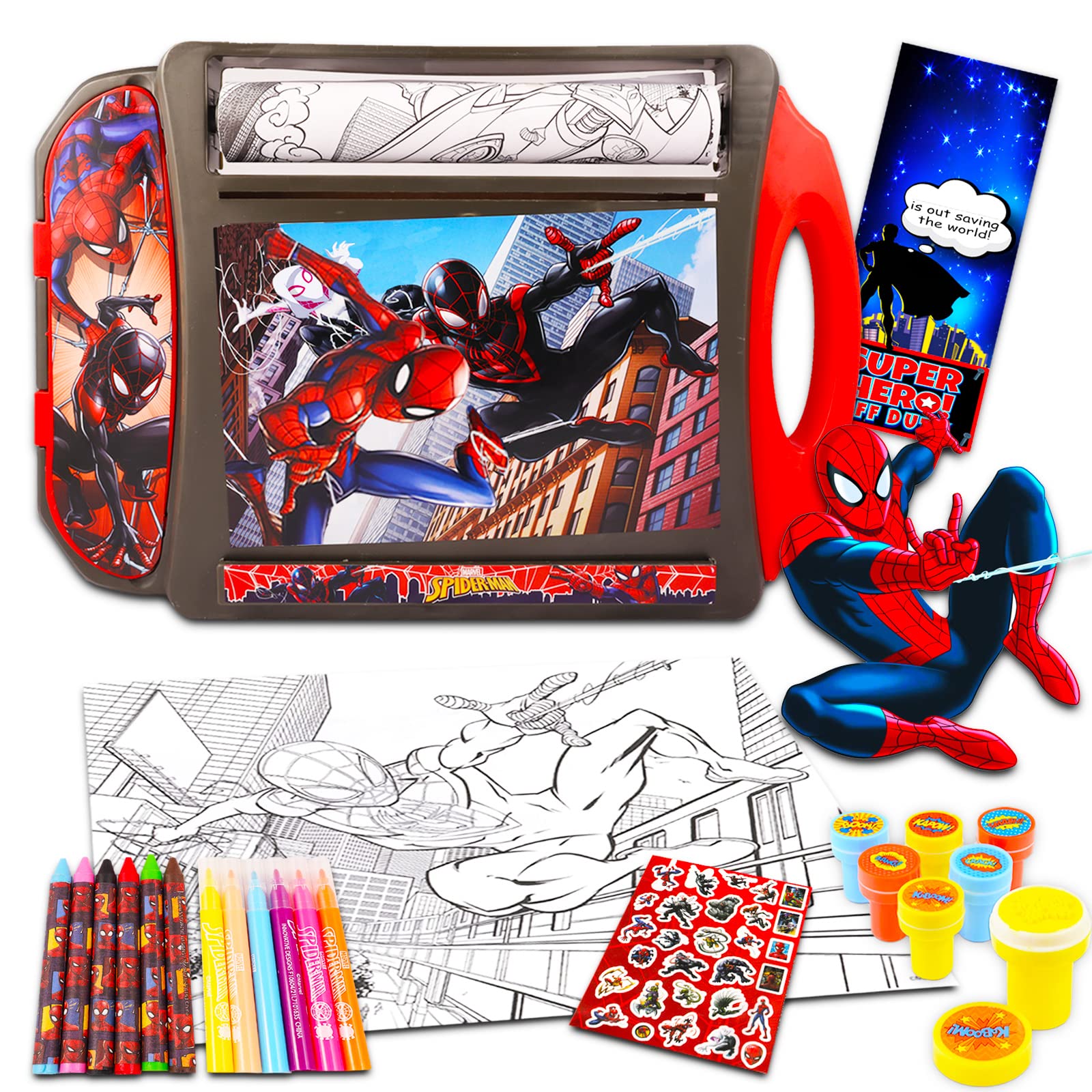 Classic Disney Marvel Spiderman Art Desk Set - Bundle with Spiderman Lap Desk with Coloring Pages, Coloring Utensils, Stickers and More (Superhero Arts and Crafts), spiderman artwork