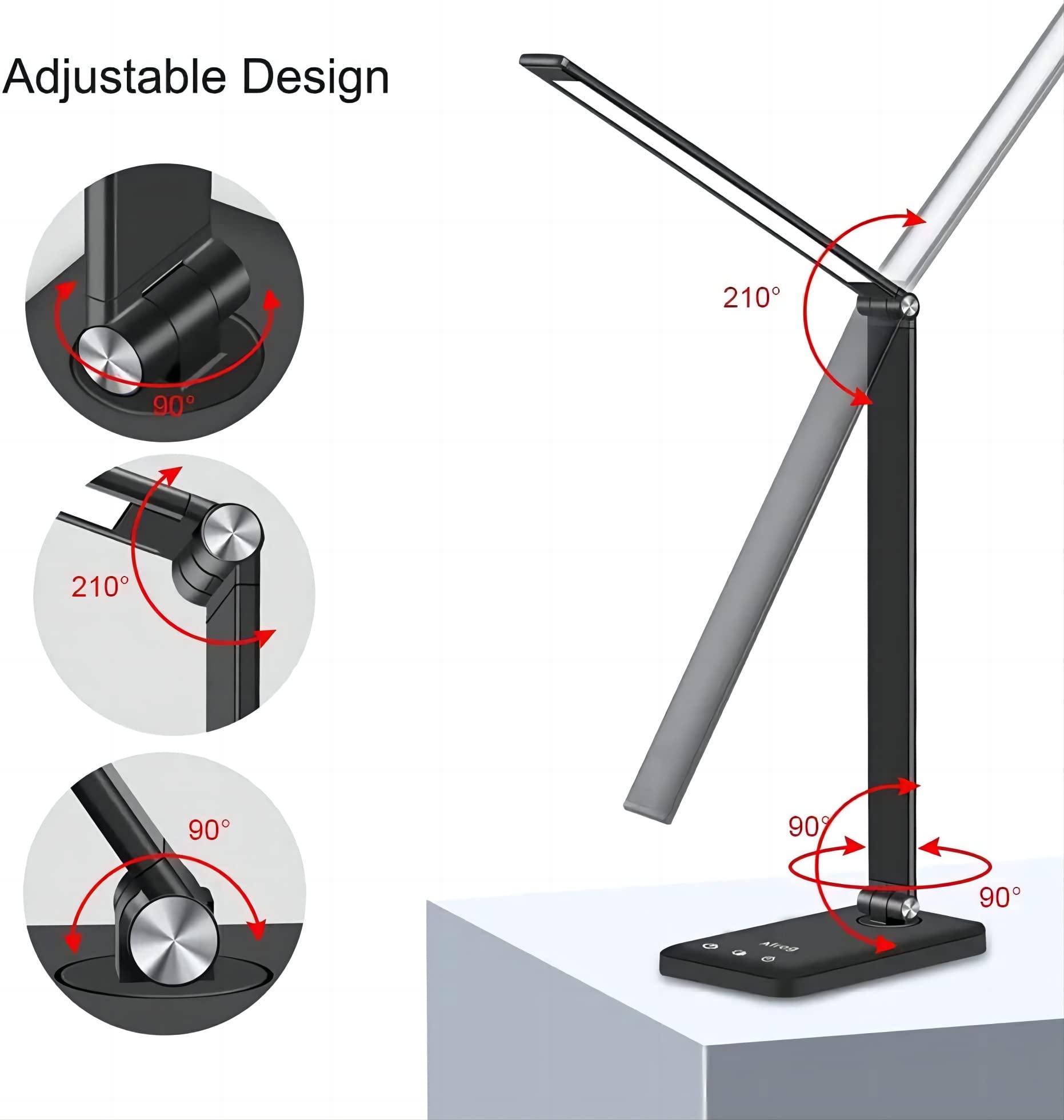 AFROG Multifunctional LED Desk Lamp with USB Charging Port, 5 Lighting Modes,5 Brightness Levels, Sensitive Control, 30/60 min Auto Timer, Eye-Caring Office Lamp,8W,5000K