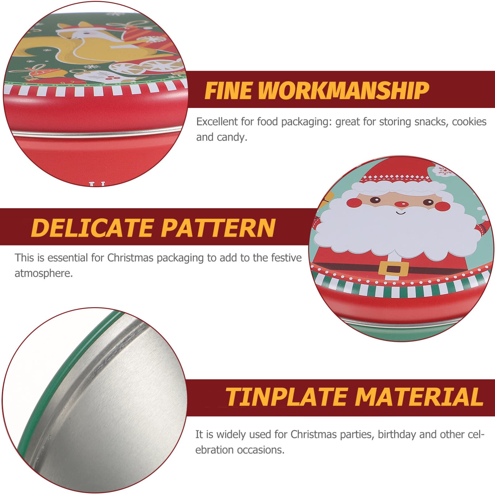 4pcs Round Christmas Cookie Tins- Metal Cookie Tins with Lids for Giving- Decorative Christmas Storage Containers for Storing Candies Biscuits Treat Small and More