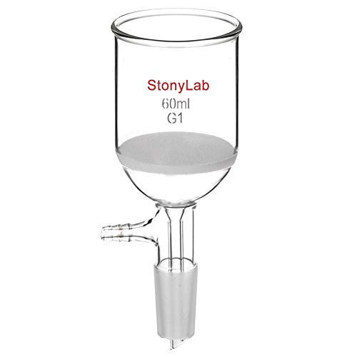 StonyLab Borosilicate Glass Buchner Filtering Funnel with Coarse Frit(G1), 46mm Inner-Diameter, 60mm Depth, with 24/40 Standard Taper Inner Joint and Vacuum Serrated Tubulation (60ml)