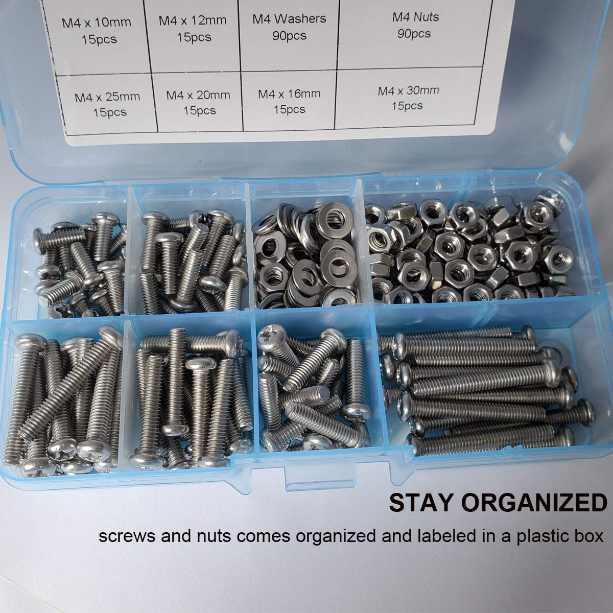 M4-0.7 x 10mm,12mm,16mm,20mm,25mm,30mm Pan Head Phillips Machine Screws,18-8 Stainless Steel Bolts Nuts Washers Screws Assortment Set (M4 Pan Head Phillips Screws)