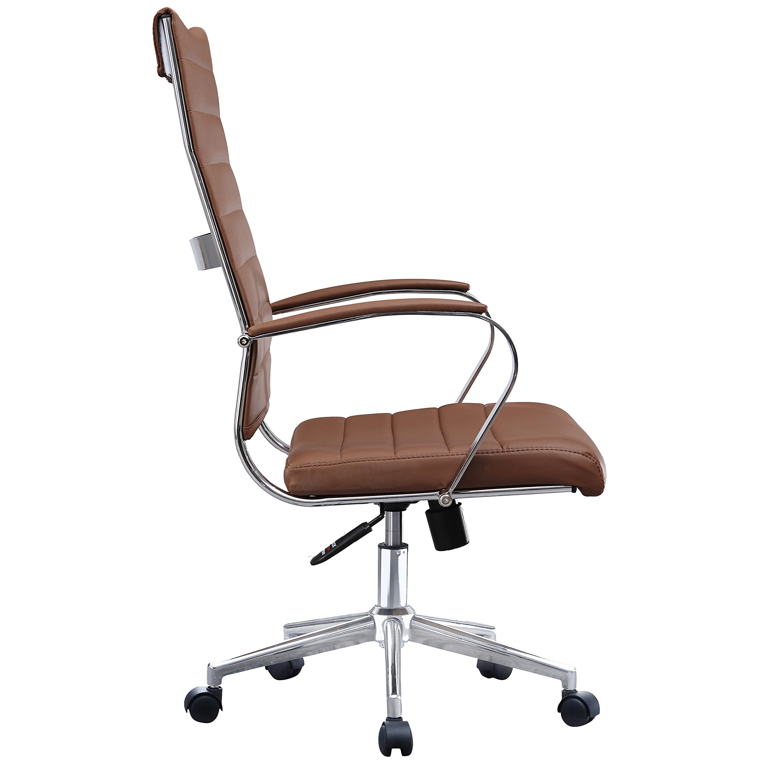 2xhome Contemporary Mid Century Modern High Back Tall Ribbed PU Leather Swivel Tilt Adjustable Chair with Back