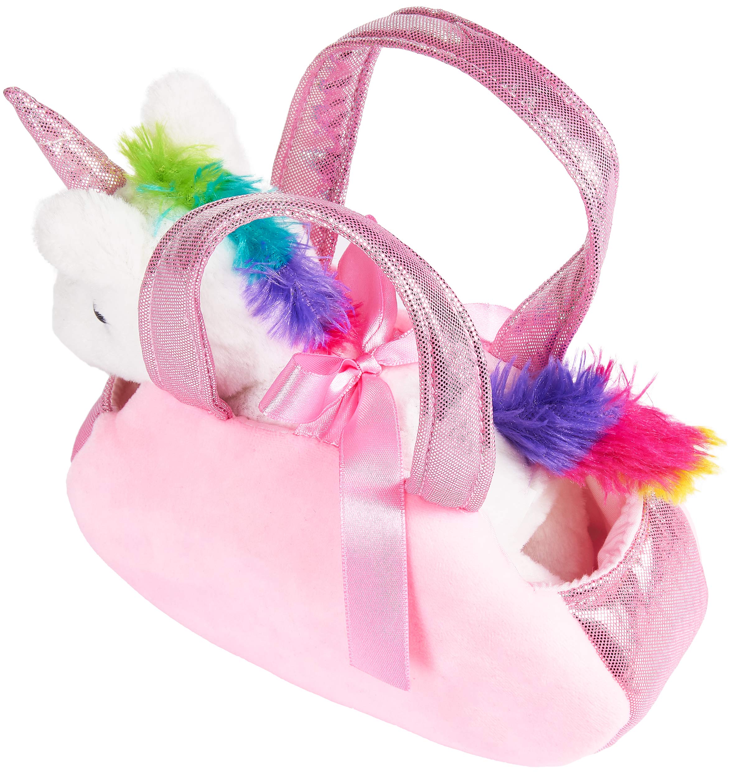 BRUBAKER Rainbow Plush Unicorn in Handbag - 8 Inches - Soft Toy in Bag - Cuddly Toy - Stuffed Animal - Pink