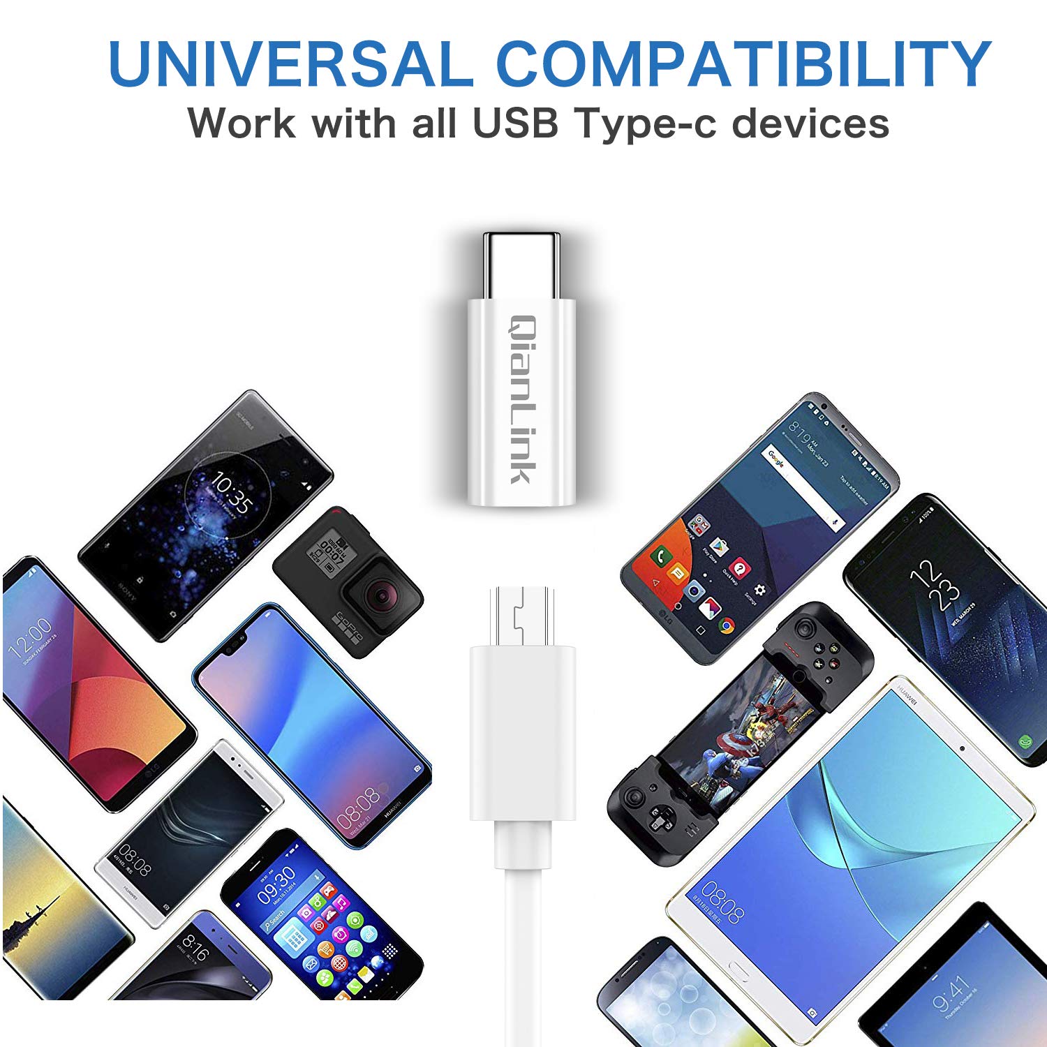 Mini USB to USB C Adapter, (2-Pack) Mini USB Female to USB C Male Convert Charging & Data Sync Compatible with Samsung Galaxy S10 S9 S8 Plus Note 9 8, LG V40 V35 V30 V20 G7 G6 G5,Moto Z2 Z3