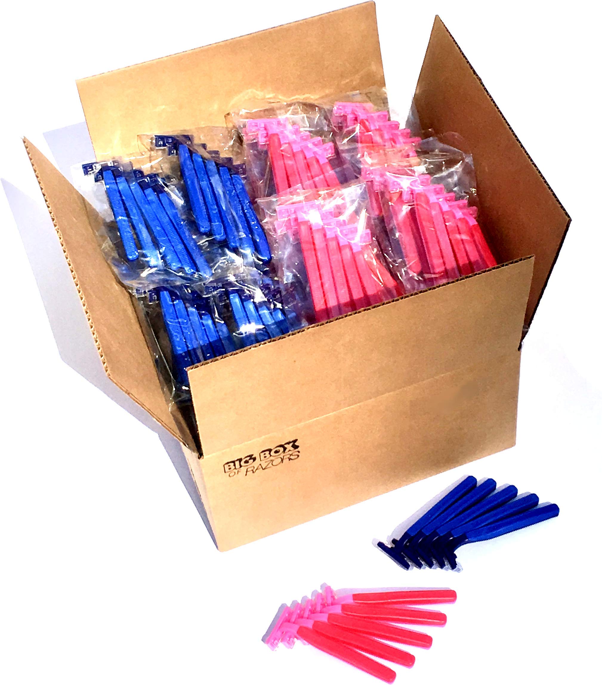 500 Box Combo of Blue and Pink Razor Blades Disposable Stainless Steel Hospitality Quality Shavers High End Twin Blade Razors for Men and Women with Aloe Vera Lubrication Strip