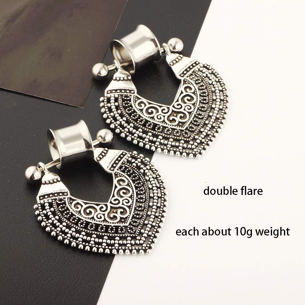 5 Pairs Stainless Steel Ear Tunnels Dangle Gauges For Women Rose Gold Hoop Double Flare Plugs Stretcher 00g Piercing Set (10mm=00g)