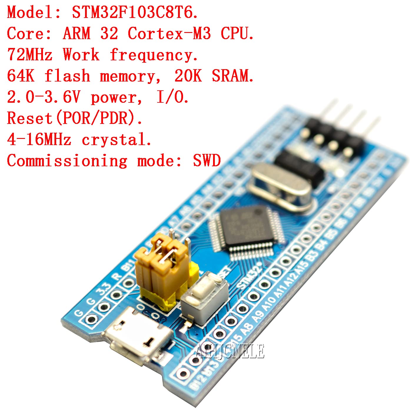 AIHJCNELE STM32F103C8T6 ARM STM32 Minimum System Development Board Core Learning Board MCU Single Chip Microcomputer Module Flash 64K Control Board RAM 20K STM32 with Pin Dupont Cable Wire (F103C8T6)