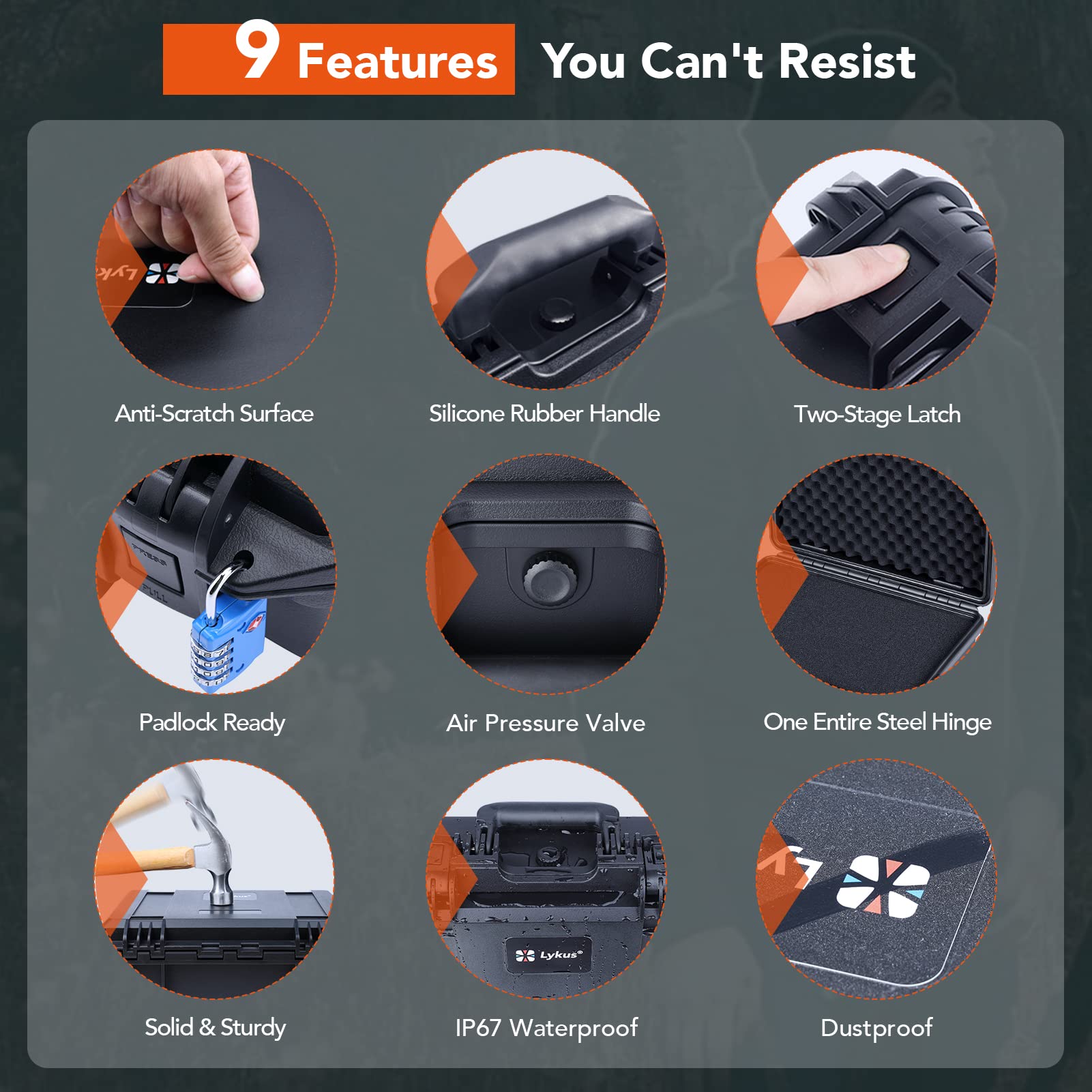 Lykus HC-3310 Waterproof Hard Case with Customizable Foam Insert, Interior Size 12.99x8.27x5.31 in, Suitable for pistol,camera,lens,drone,mic,flashlight,telescope,action cam,electronics,tools,and more