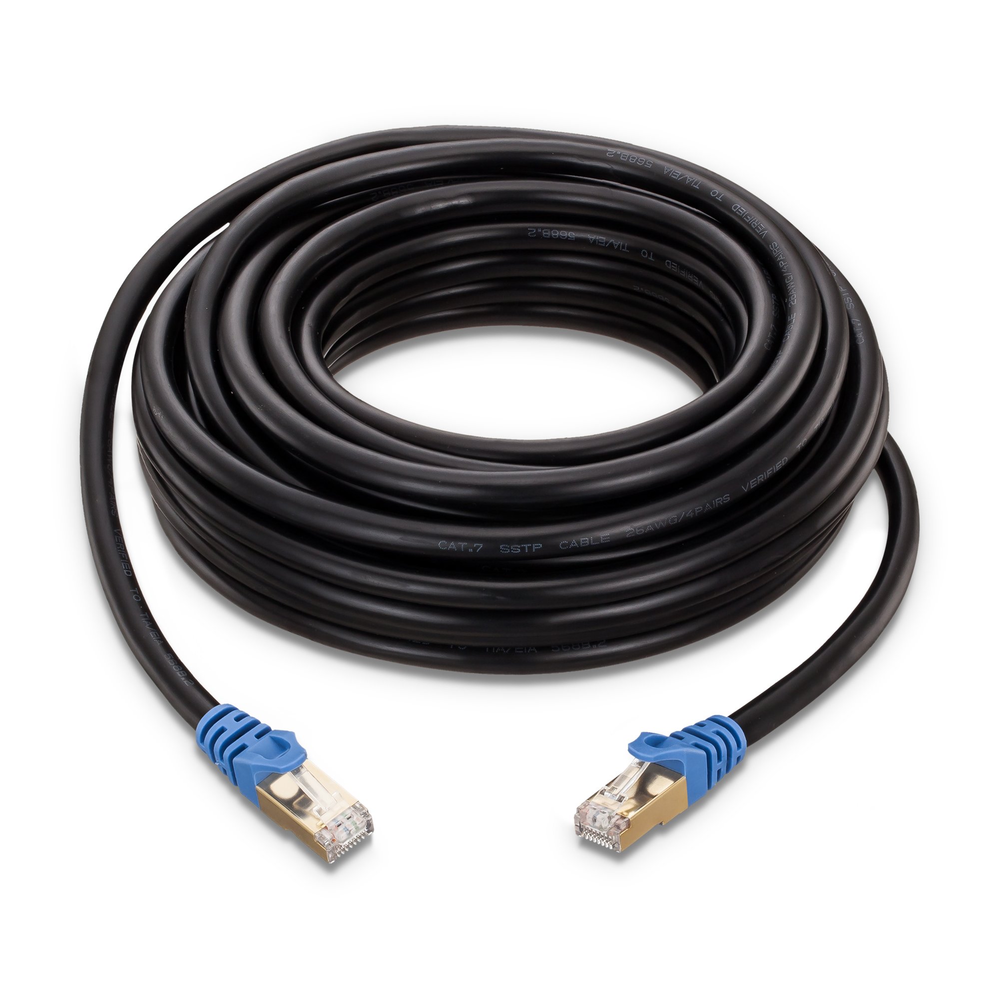 Outdoor Ethernet Cable 250 ft, Cat7 Outdoor Ethernet Cable Waterproof Ethernet Cable High Speed LAN Network Patch Cable Cord with Gold-Plated RJ45 Connector for Ethernet Printer, IP Cameras,Switch POE