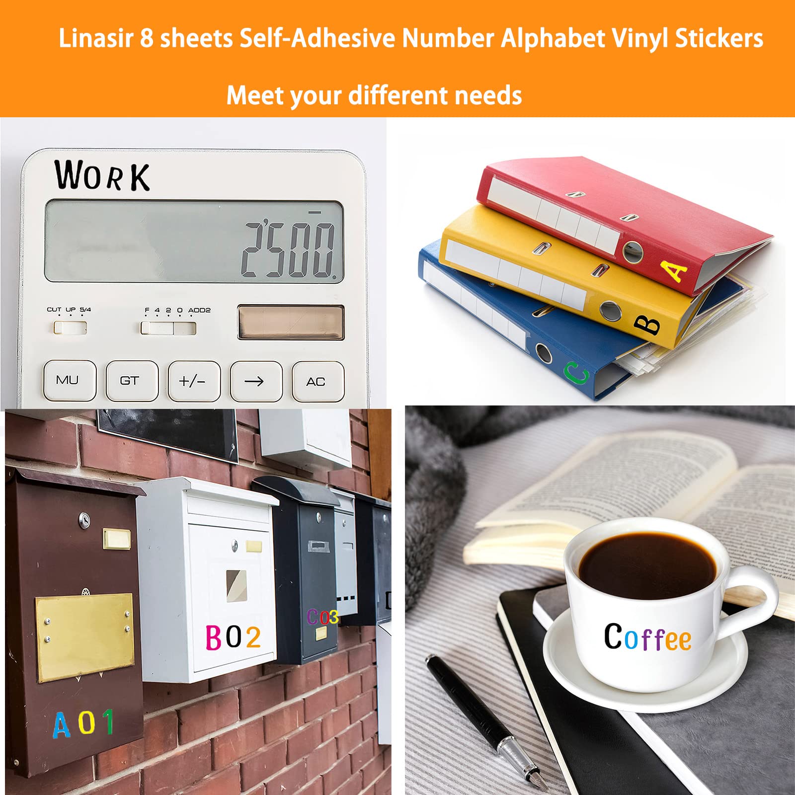 972 Alphabet Stickers 12 Sheets Letter Stickers,1 inch Vinyl Self-Adhesive Sticker Letters, Black Alphabets ABC Stickers and DIY Mailbox House Numbers