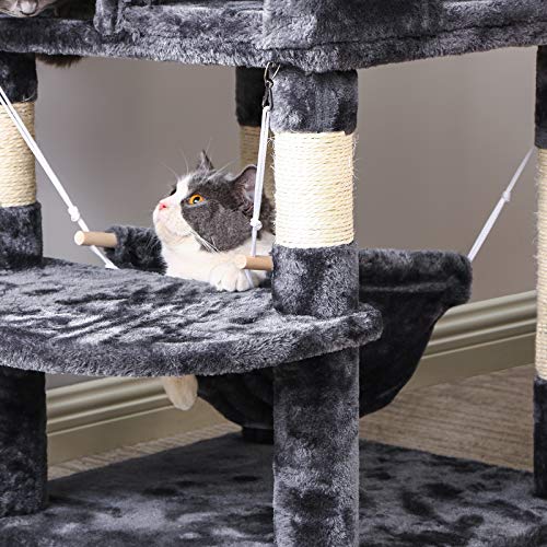 BEWISHOME Cat Tree 66.3 Inch Multi-Level Large Cat Tower with Plush Top Perches, Sisal Scratching Post Cat Play House Kitty Activity Center MMJ14H