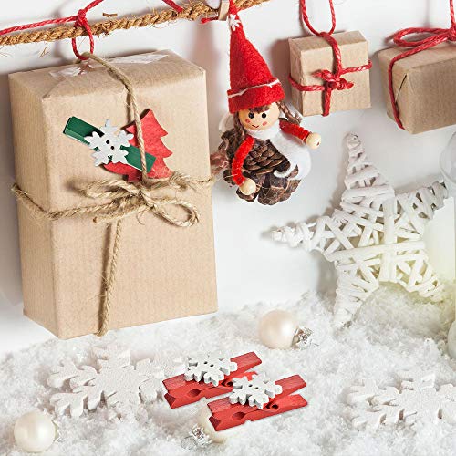 papasgix Christmas Clothes Pins Mini Clothespins Colored, 50PCS Mini Wooden Snowflake Clothespins for Photo Wall, Christmas Tree, Wedding Hanging Pictures, Paper Craft, Classroom Arts Projects Wall