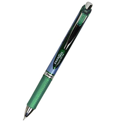 Pentel EnerGel 0.5mm Needle Tip Green Ink Liquid Gel Pens (BLN75-D) - 12 Pack