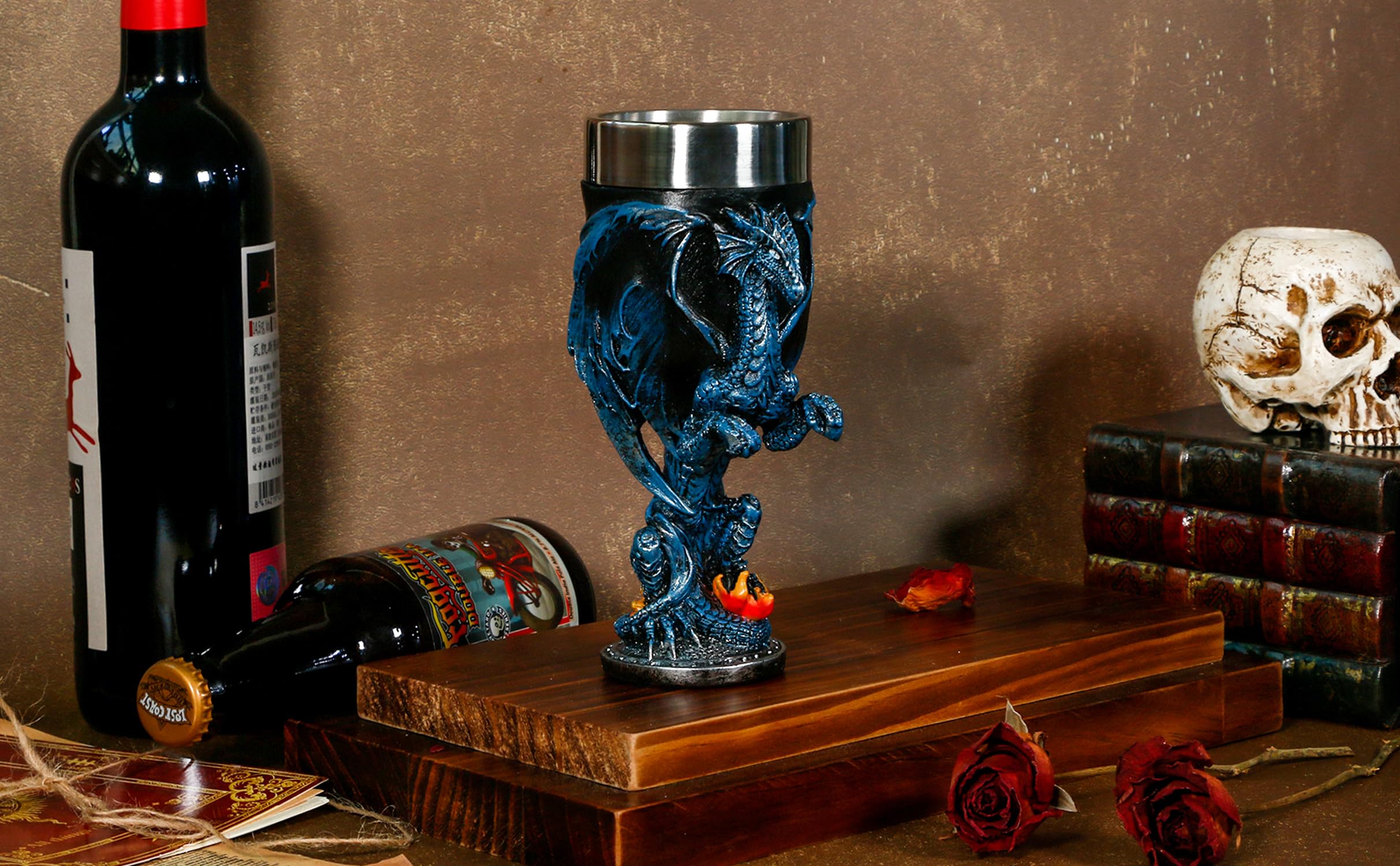 alikiki Medieval Fantasy Blue Dragon Goblet - Dungeons and Dragons Gifts Party Decoration D&D Game Chalice Cup of Thrones Merchandise 7oz Stainless Steel Gothic Drinking Cups