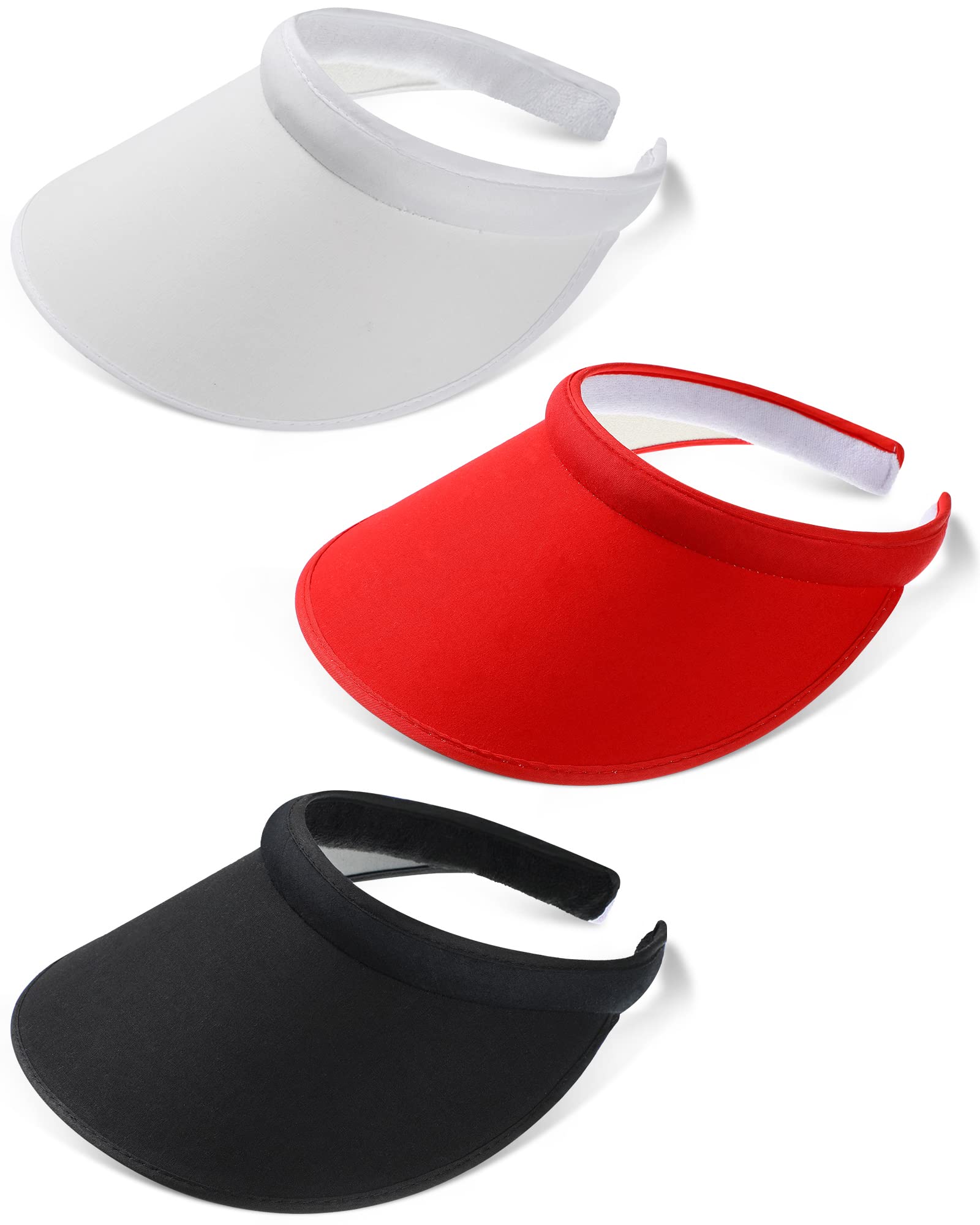 3 Pcs Sun Visors for Women Golf Visor Women Sports Sun Visor Hat Cloth Covered Slip on Visor Cotton Visor Cap Tennis Visor for Men (Black, White, Red)