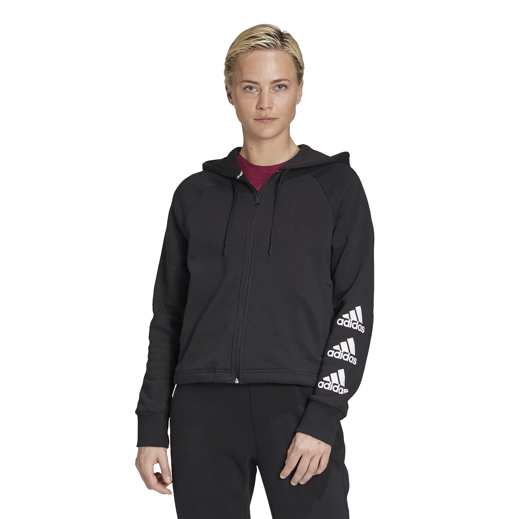 adidas womens Stacked Logo Full-Zip Fleece Hoodie Black Medium