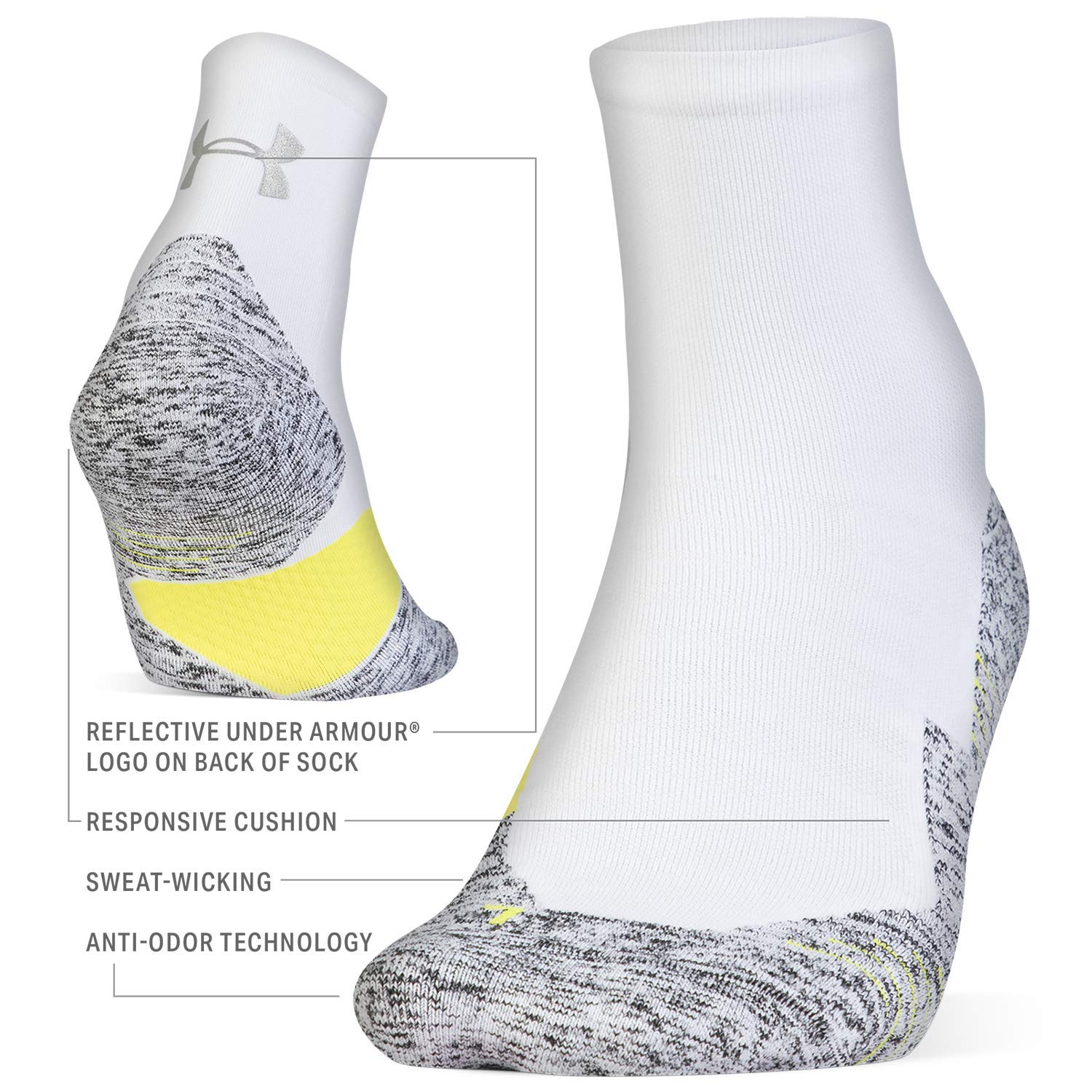 Under Armour Adult Run Cushion Quarter Socks, 1-Pair , White 1 , Large