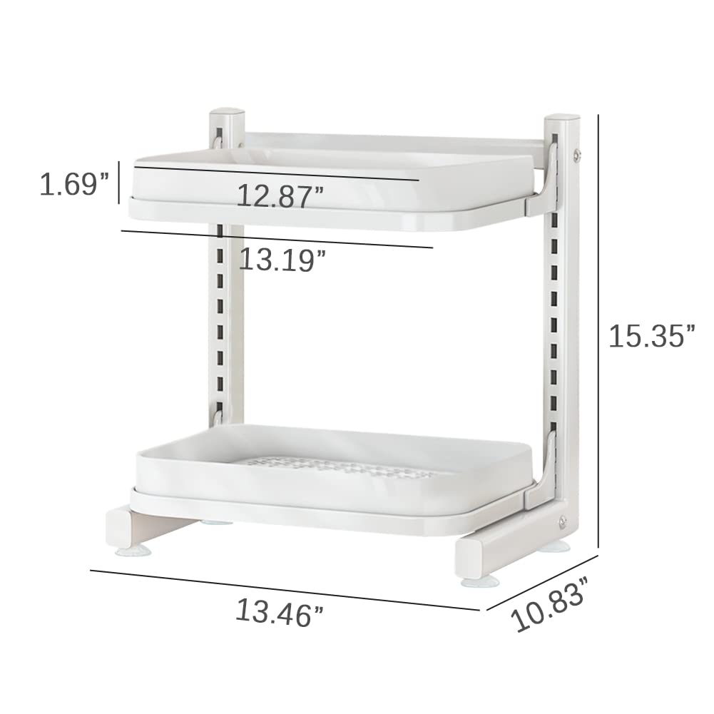 A.B Crew Adjustable 2-Tier Cups Mugs Drying Rack with Drain Tray Cups and Mugs Storage Organizer Coffee Cup Storage Shelf for Kitchen Countertop Decoration White