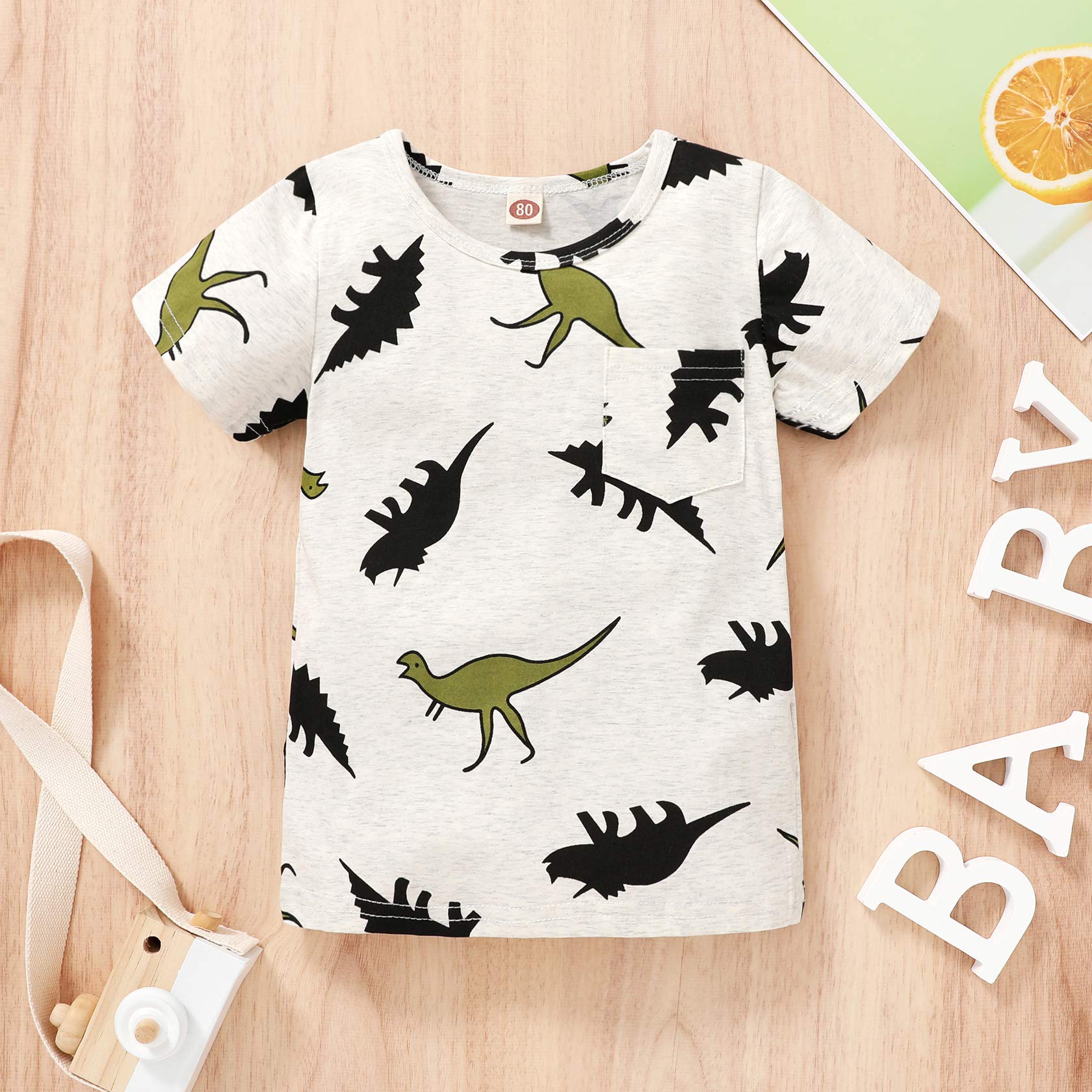 YOUNGER TREE Toddler Baby Boy Summer Clothes Dinosaur T-Shirt and Shorts Boy Outfits 12 Months to 4T(Blue,18-24 Months