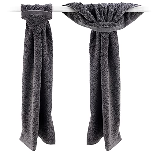 Grey Hand Towels with Hanging Loops - Set of 2 Gray Kitchen Towels, Hanging Kitchen Towels with Hanging Loop, Grey Dish Towels with Loops for Hanging, Oven Towel Loop Without Buttons or Snaps (Short)