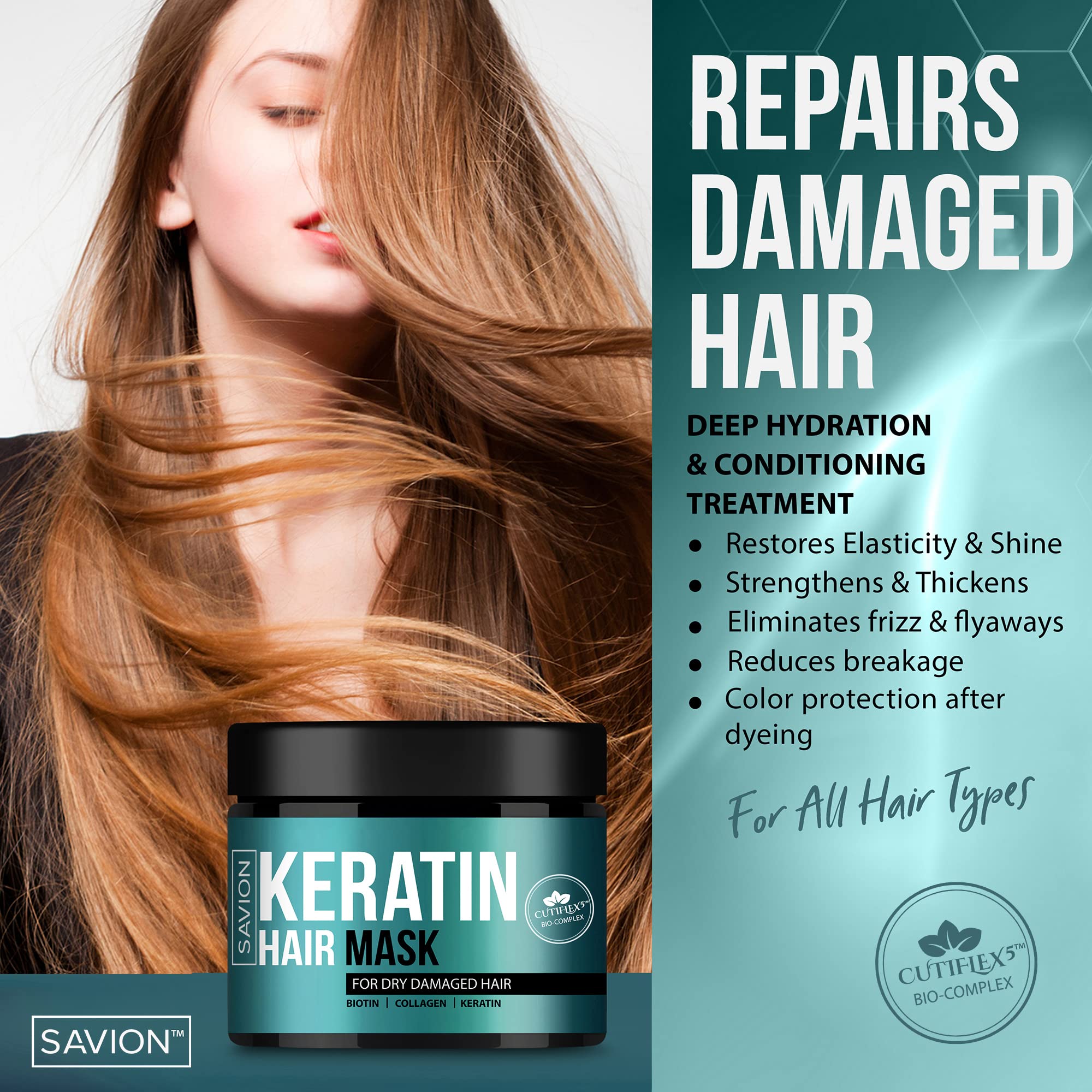 SAVION Keratin Hair Mask for Women - 8.45 oz Masque
