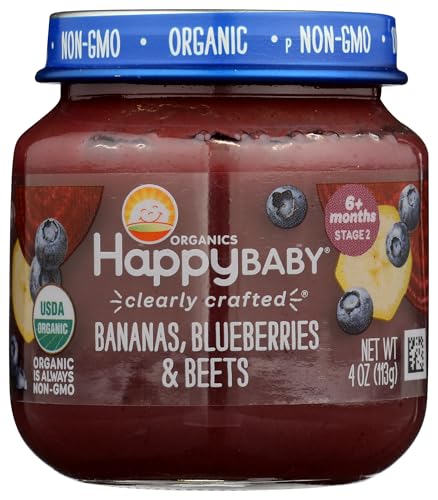 HAPPY BABY Organic Stage 2 Bna Blbry Beet Baby Food, 4 OZ