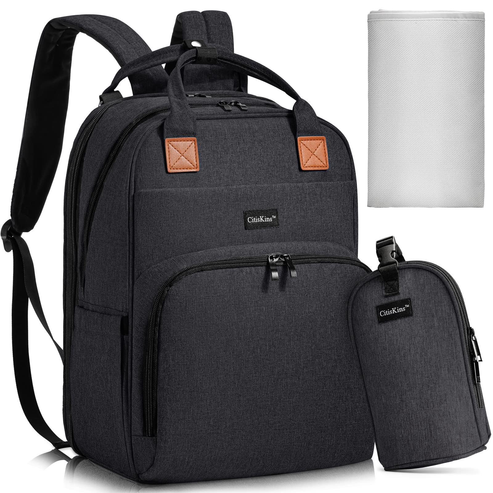 Backpack Diaper Bags For Toddler Boy Girl Baby Bags For Newborn Unisex Dad Mom With Changing Pad, Bottle Insulation Bags And Stroller Straps (Black)