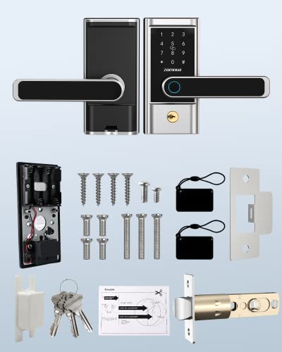 Keyless Entry Door Lock, Zomnua Fingerprint Lever Lock Keypad Door Lock with Handle, Deadbolt Alternative Front Door Lock Biometric Passcode Code Door Lock with IC Card for Home Hotel Office (Silver)
