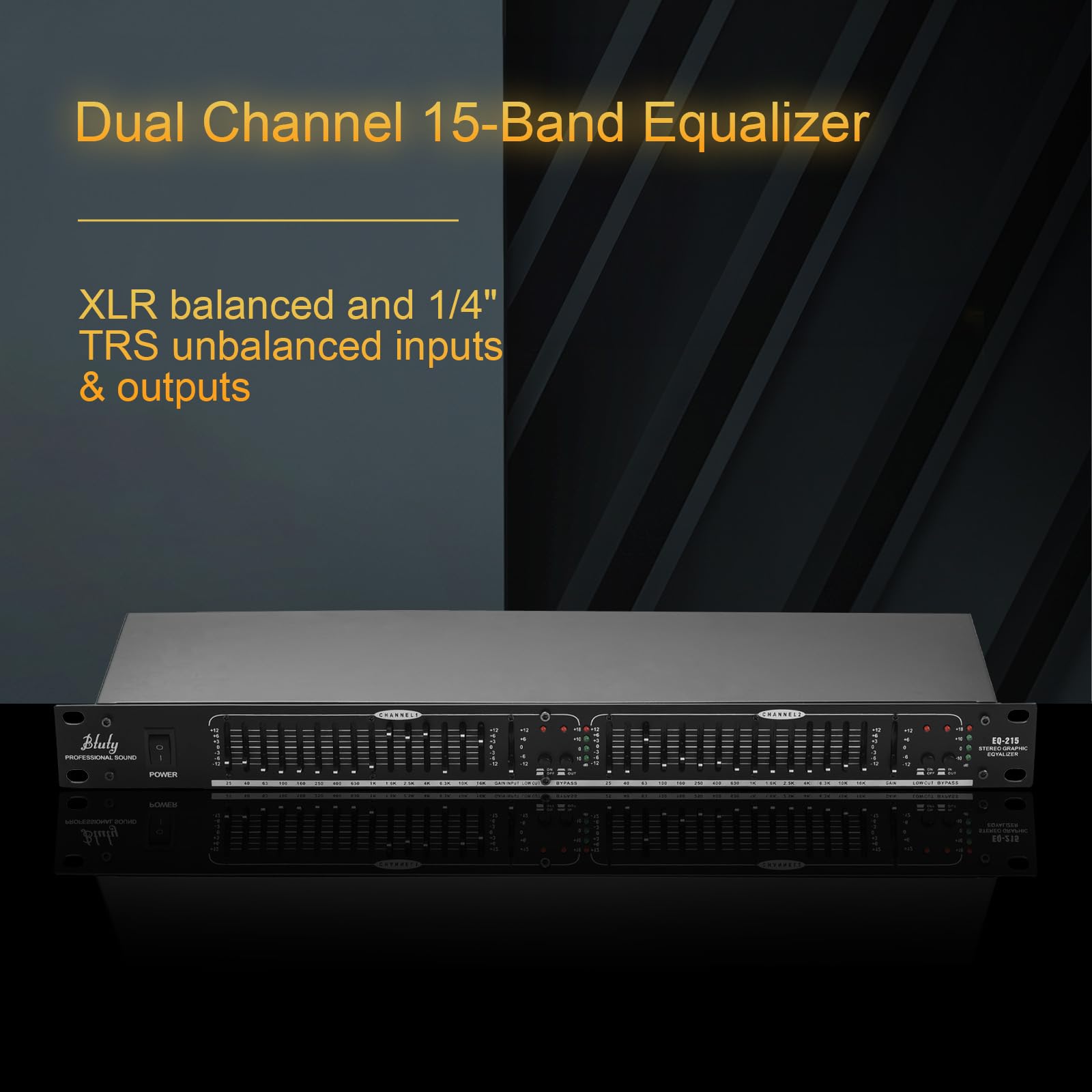 Btuty Audio Equalizer EQ-215 Dual Channel 15-Band Equalizer 1U Rack Mount 2-channel Stereo Graphic Equalizer Stereo Equalizer Graphic Equalizer