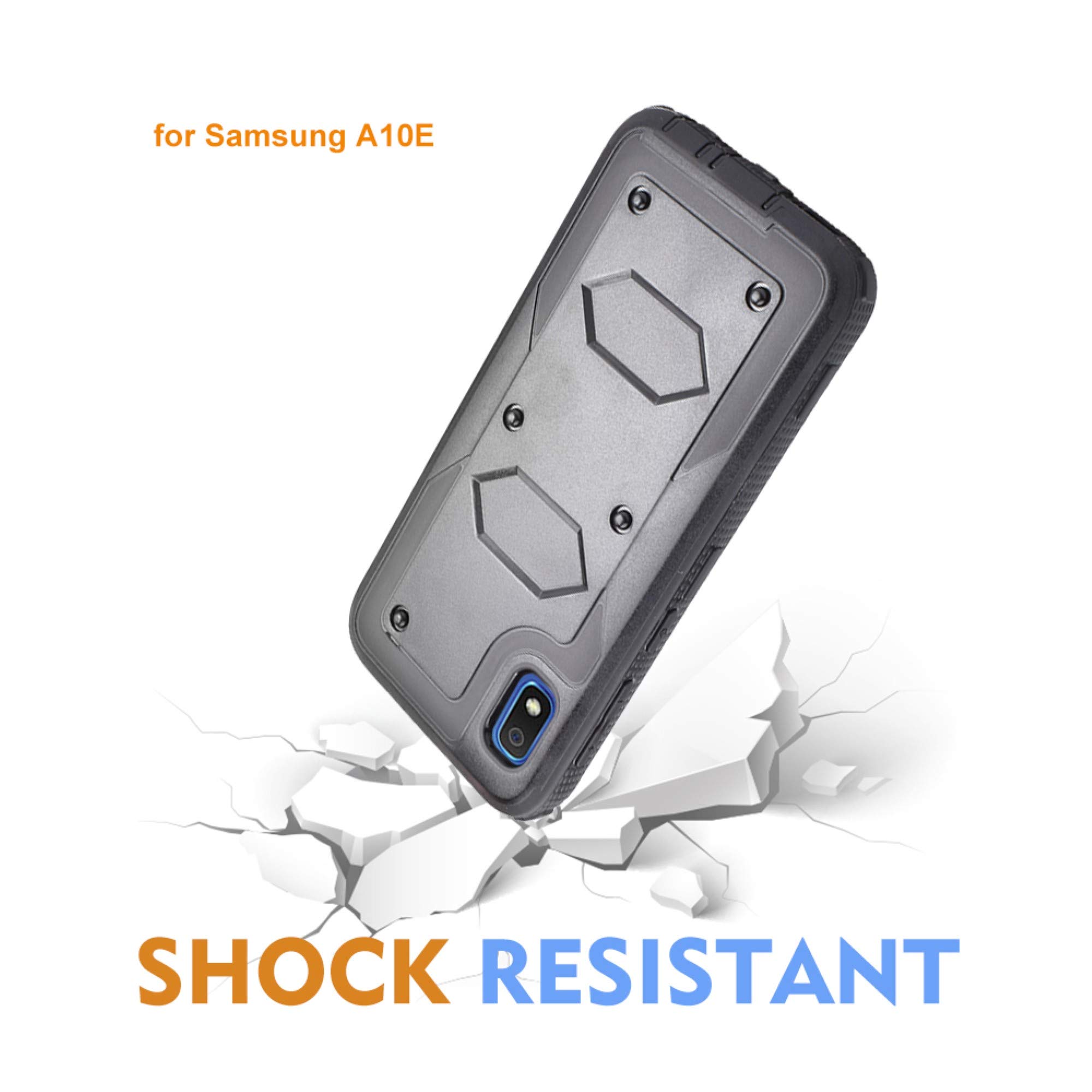 A10E Case, for Samsung Galaxy A10E Full Body Armor Rugged Holster Defender Hybrid Tough Case with 360 Swivel Belt Clip Kickstand & Built in Screen Protector (Black)